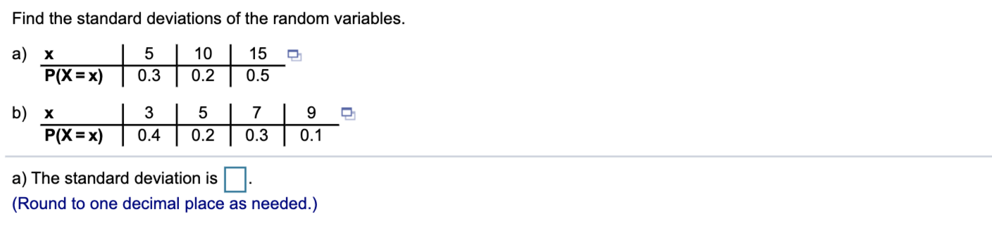 Solved Find the standard deviations of the random variables | Chegg.com