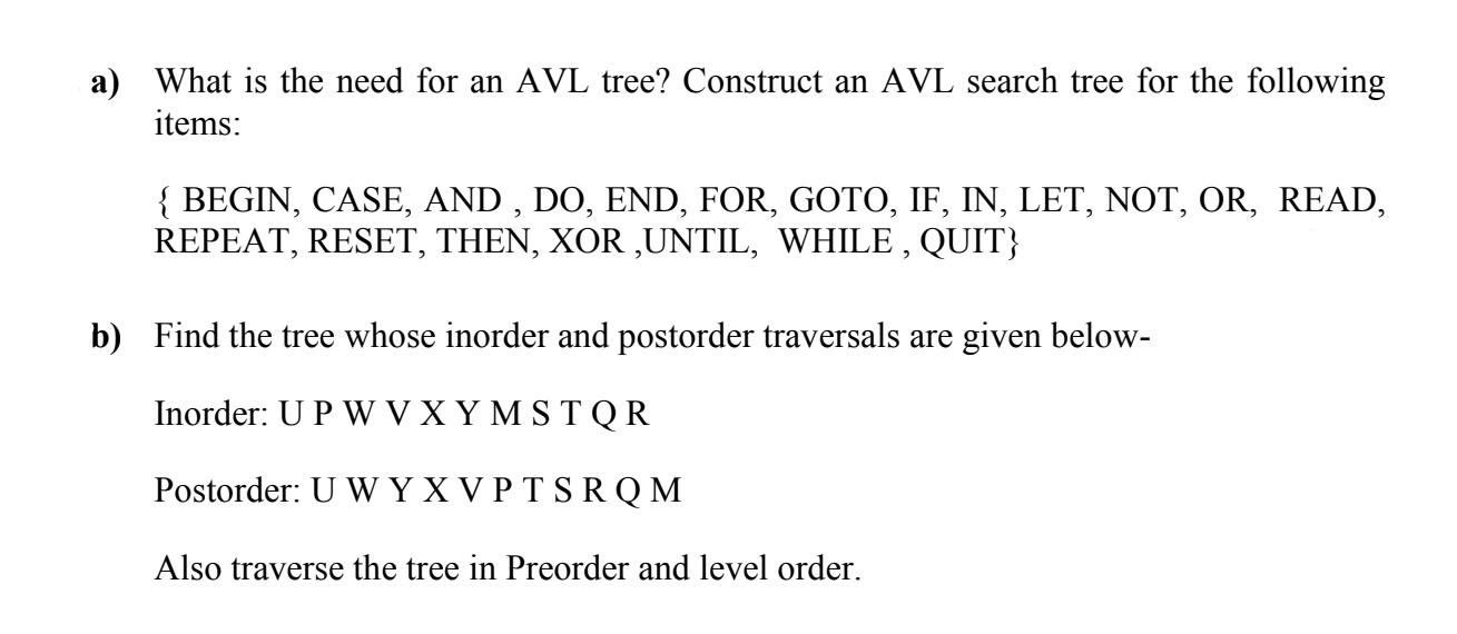 Solved A) What is the need for an AVL tree? Construct an | Chegg.com