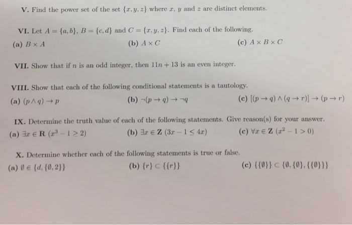 Solved Find The Power Set Of The Set {x Y Z} Where X Y