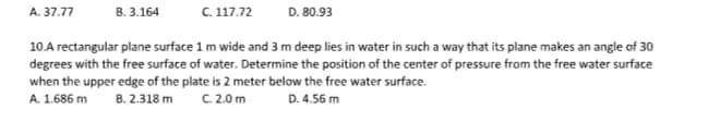 Solved 10.A rectangular plane surface 1 m wide and 3 m deep | Chegg.com