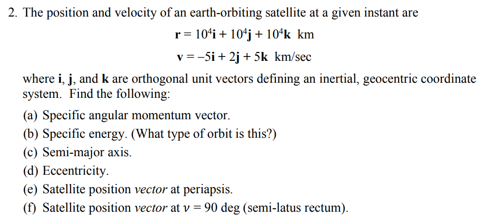 Solved The position and velocity of an earth-orbiting | Chegg.com