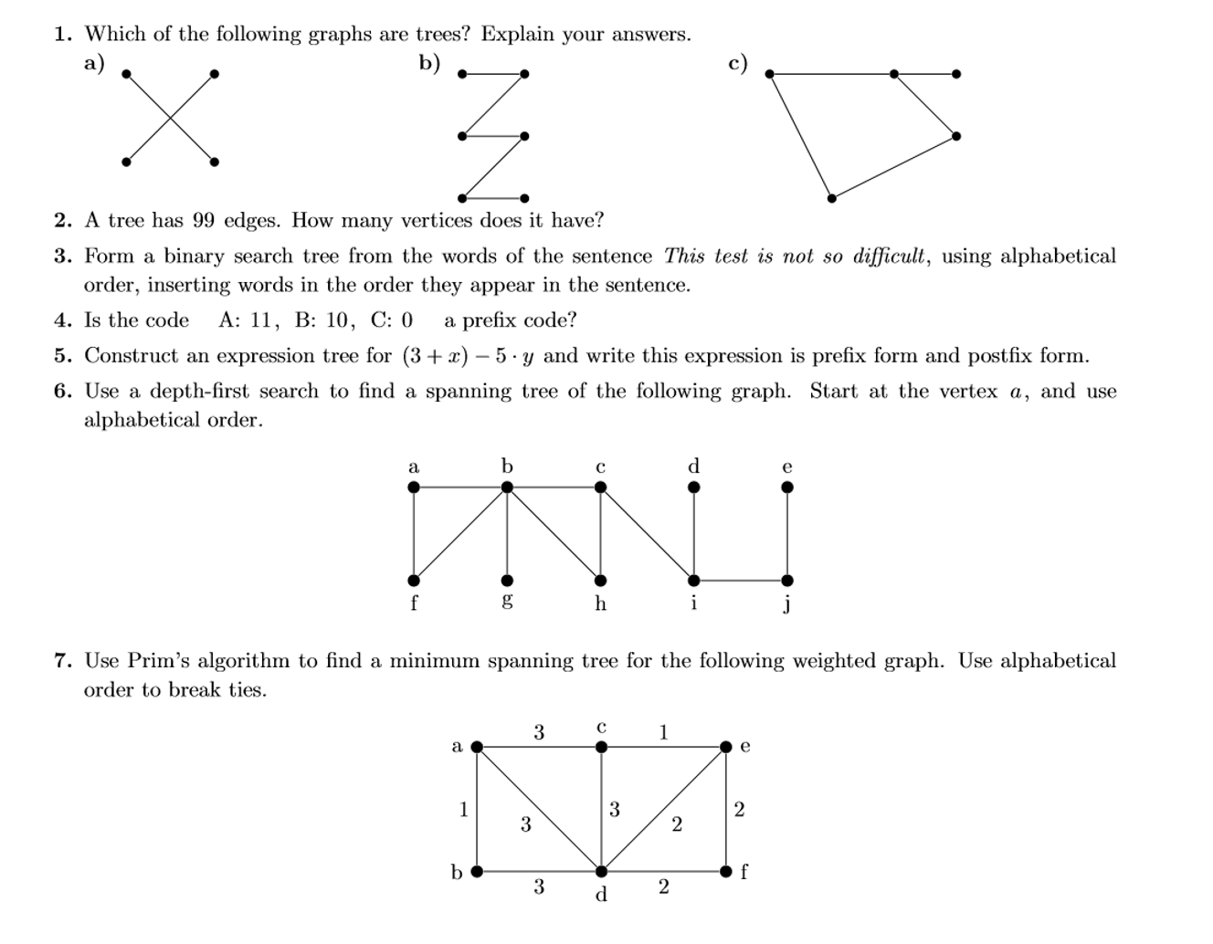 Solved 1. Which of the following graphs are trees? Explain | Chegg.com