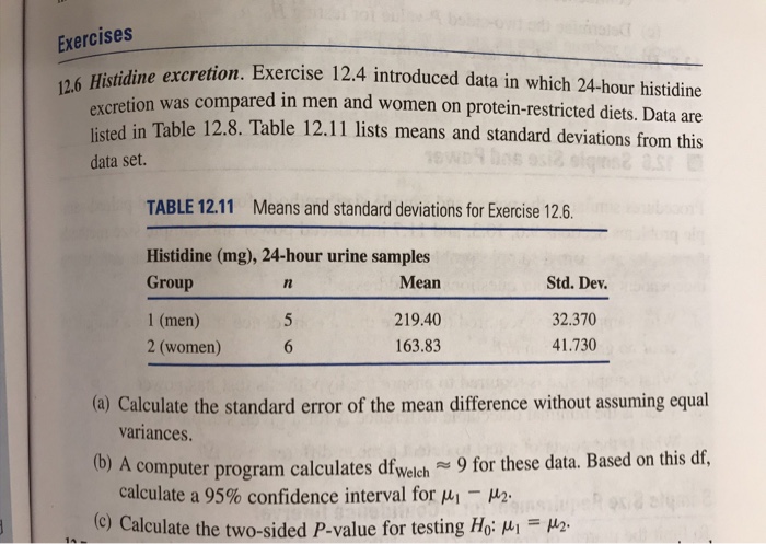 Solved 12.8 Histidine, equal variance assumed. Redo the | Chegg.com