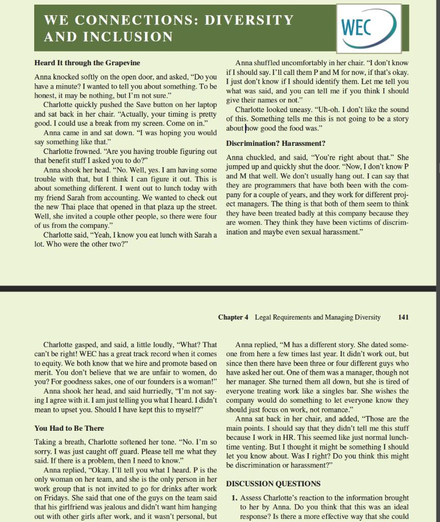 Solved WE CONNECTIONS: DIVERSITY AND INCLUSION WEC Heard It | Chegg.com