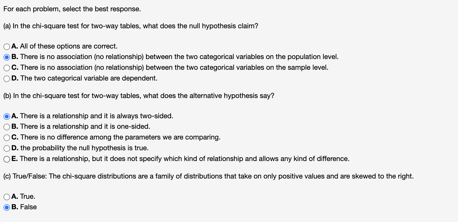 Solved For each problem, select the best response. (a) In | Chegg.com