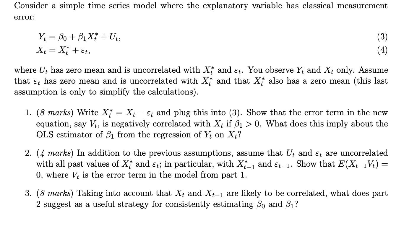 Consider a simple time series model where the | Chegg.com