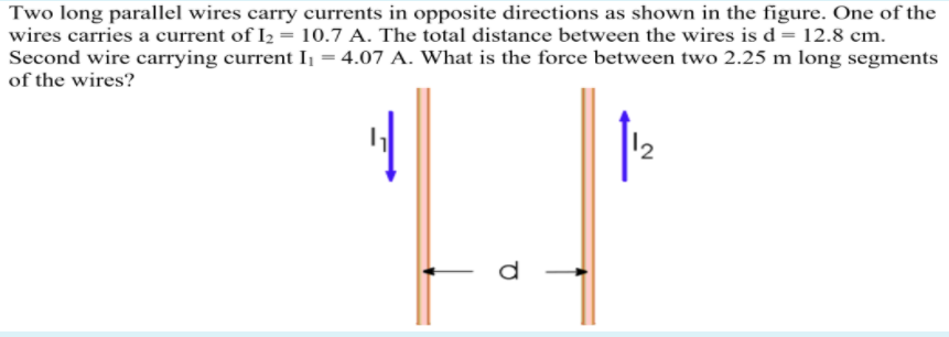 Solved Two long parallel wires carry currents in opposite | Chegg.com