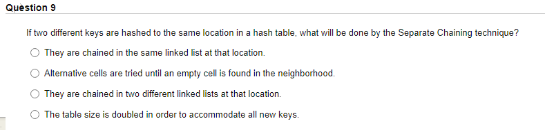 Solved Question 9 If two different keys are hashed to the | Chegg.com