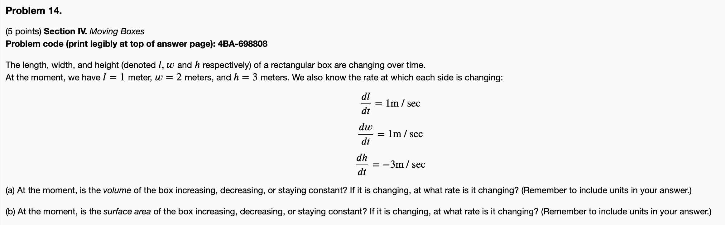 Solved Problem 14. (5 points) Section IV. Moving Boxes | Chegg.com