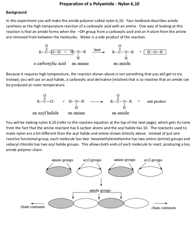 Solved Preparation of a Polyamide - Nylon 6,10 Background In | Chegg.com