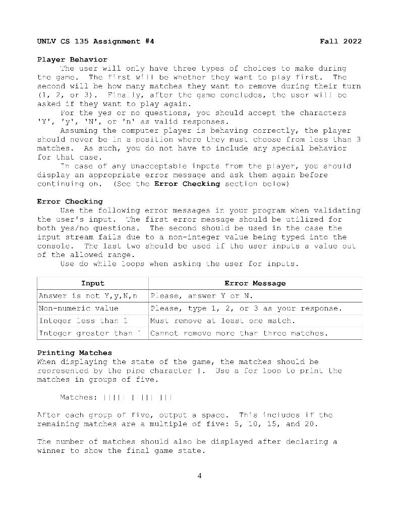 UNLV CS 135 Assignment #4 Fall 2022 Example Execution | Chegg.com