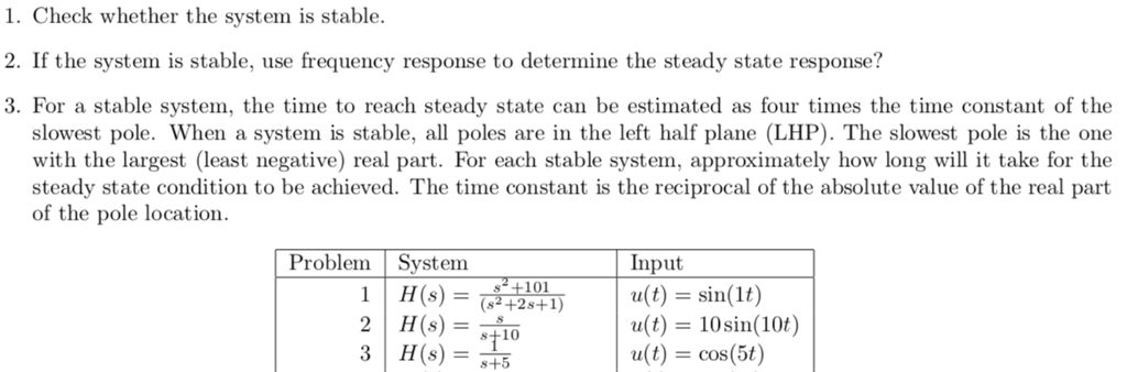 Solved 1. Check whether the system is stable. 2. If the | Chegg.com
