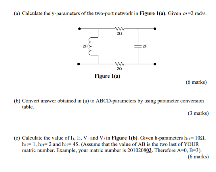 Solved (a) Calculate the y-parameters of the two-port | Chegg.com
