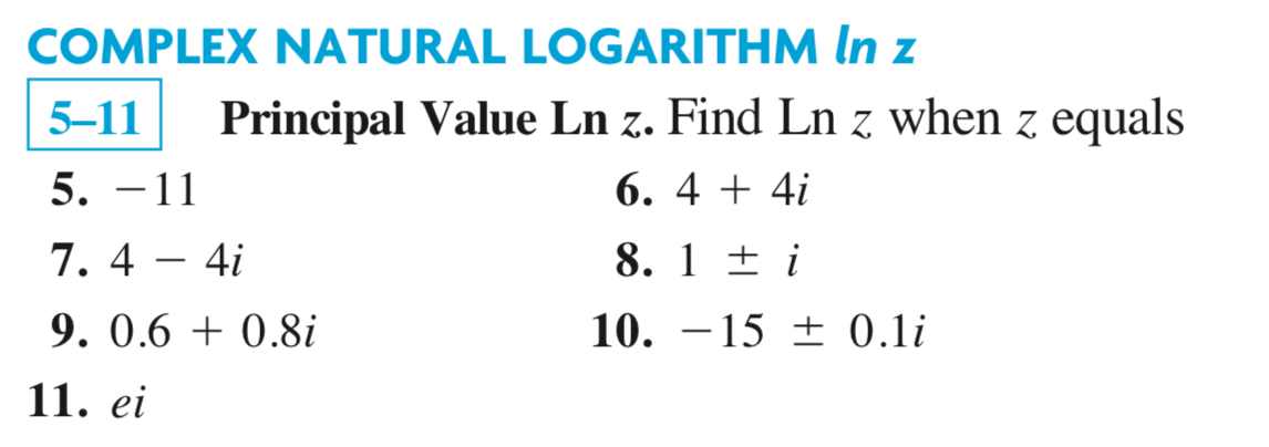 Solved COMPLEX NATURAL LOGARITHM In z Principal Value Ln z. | Chegg.com