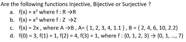 Solved Are the following functions Injective, Bijective or | Chegg.com