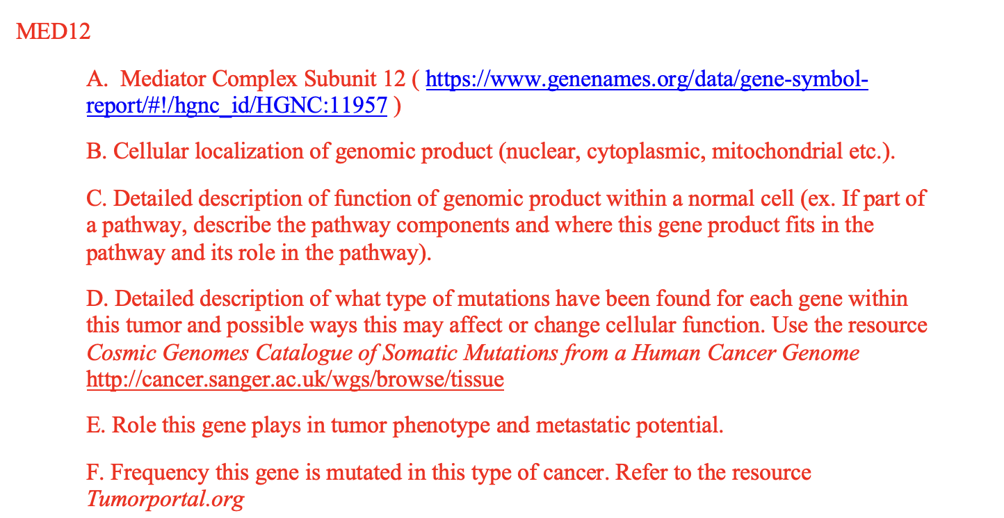 MED12 A. Mediator Complex Subunit 12 ( | Chegg.com