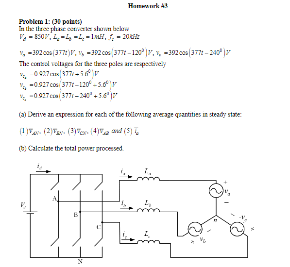 Solved Problem 1: (30 points) In the three phase converter | Chegg.com