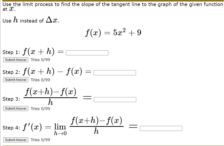 Solved Use the limit process to find the slope of the | Chegg.com