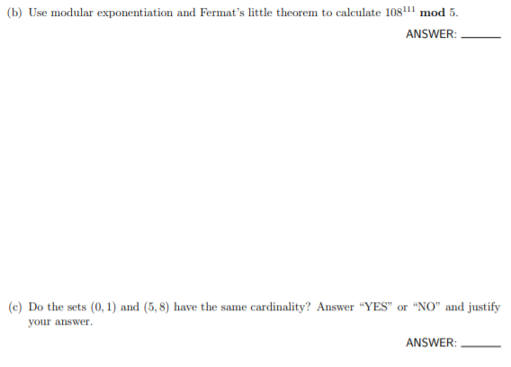 Solved (b) Use modular exponentiation and Fermat's little | Chegg.com