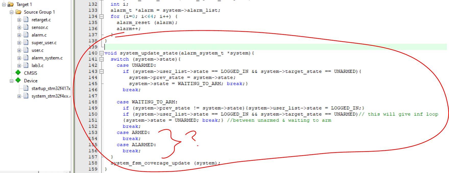 Write C language to implement given state | Chegg.com