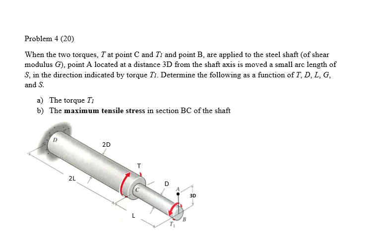 Solved Problem 4 (20) When the two torques, T at point C and | Chegg.com