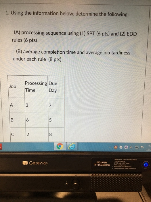 Solved 1. Using the information below, determine the | Chegg.com