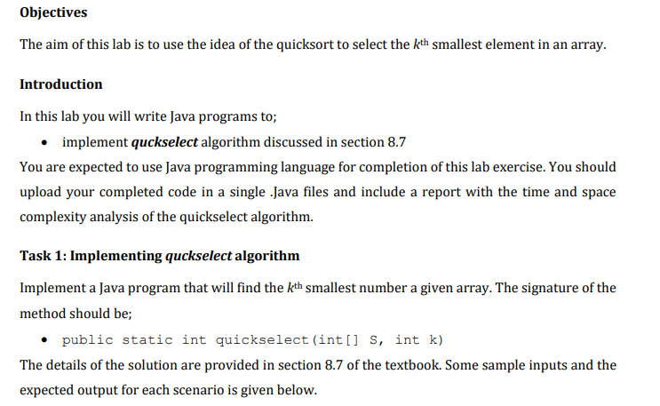 8.7 quickselect A problem closely related to sorting | Chegg.com