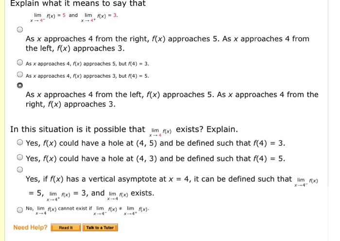 Solved Explain what it means to say that lim fx)5 and lim | Chegg.com