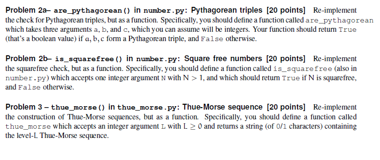 Solved Problem 2a- are_pythagorean() in number.py: | Chegg.com