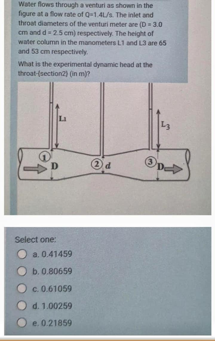 Solved Water flows through a venturi as shown in the figure | Chegg.com