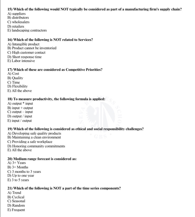 Solved Circle the correct response for each question. Make | Chegg.com