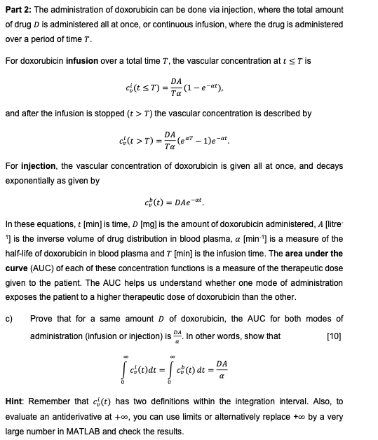 Solved Part 2: The administration of doxorubicin can be done | Chegg.com