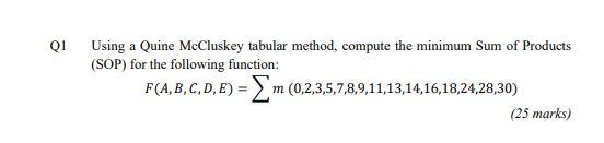 Solved Q1 Using a Quine McCluskey tabular method, compute | Chegg.com