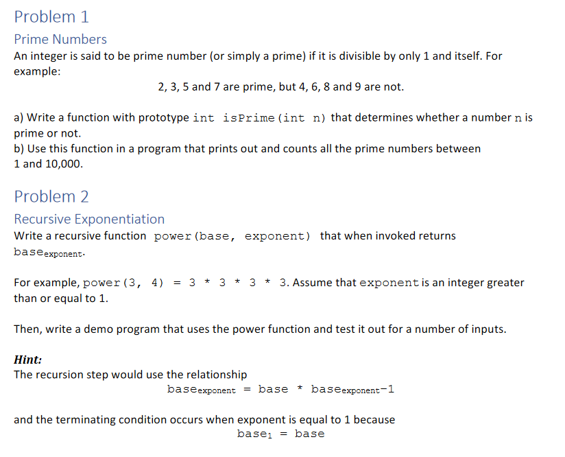 Solved Problem 1 Prime Numbers An integer is said to be | Chegg.com