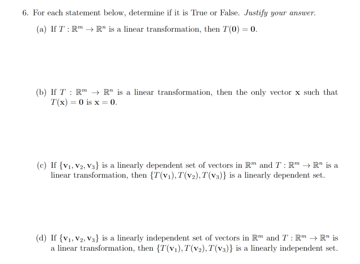 Solved 6. For each statement below, determine if it is True | Chegg.com