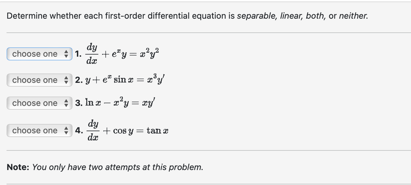 Solved Determine whether each first-order differential | Chegg.com