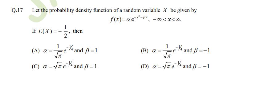 Solved 17 Let the probability density function of a random | Chegg.com