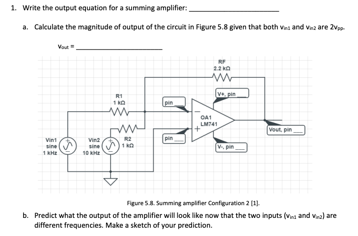 Solved 1. Write the output equation for a summing amplifier: | Chegg.com