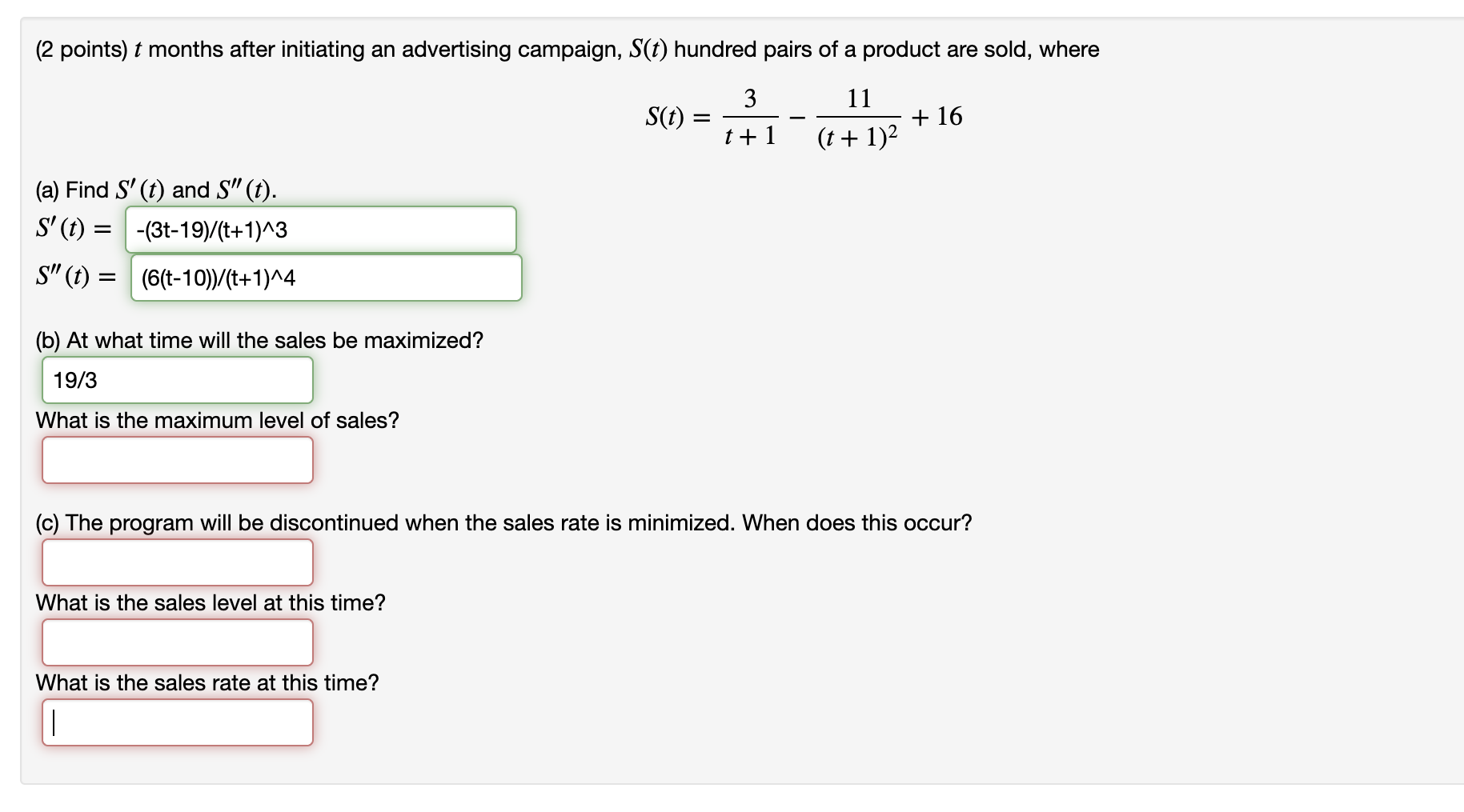 Solved (2 points) t months after initiating an advertising | Chegg.com