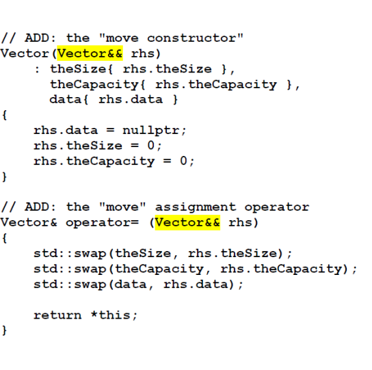 // ADD: the "move constructor" Vector (Vector&& rhs) | Chegg.com