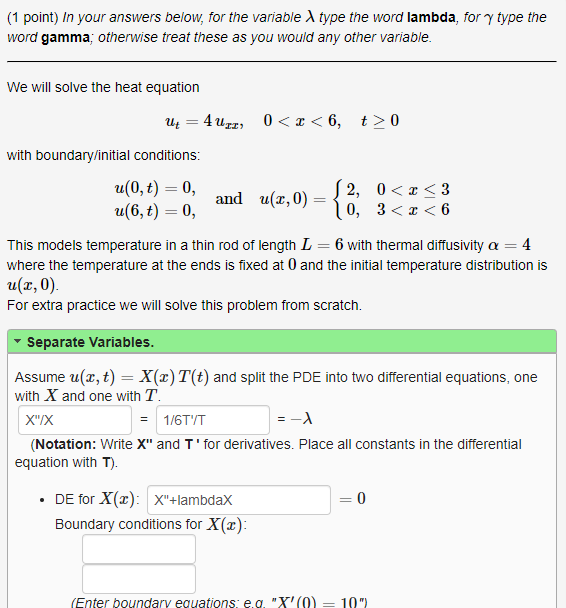 Solved (1 point) In your answers below, for the variable X | Chegg.com