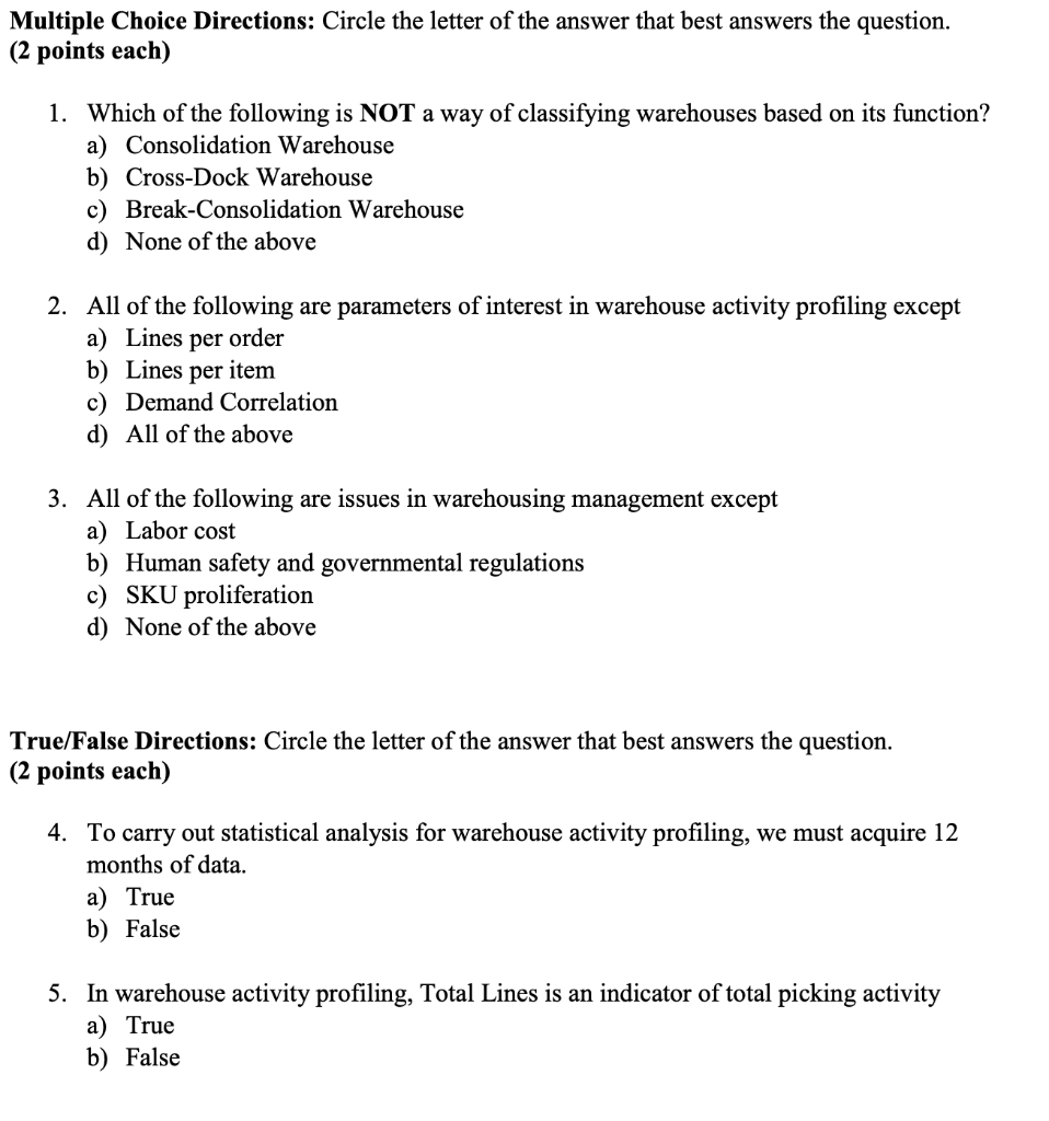 Solved Multiple Choice Directions Circle The Letter Of The Chegg