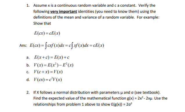 Solved Assume X Is A Continuous Random Variable And C A