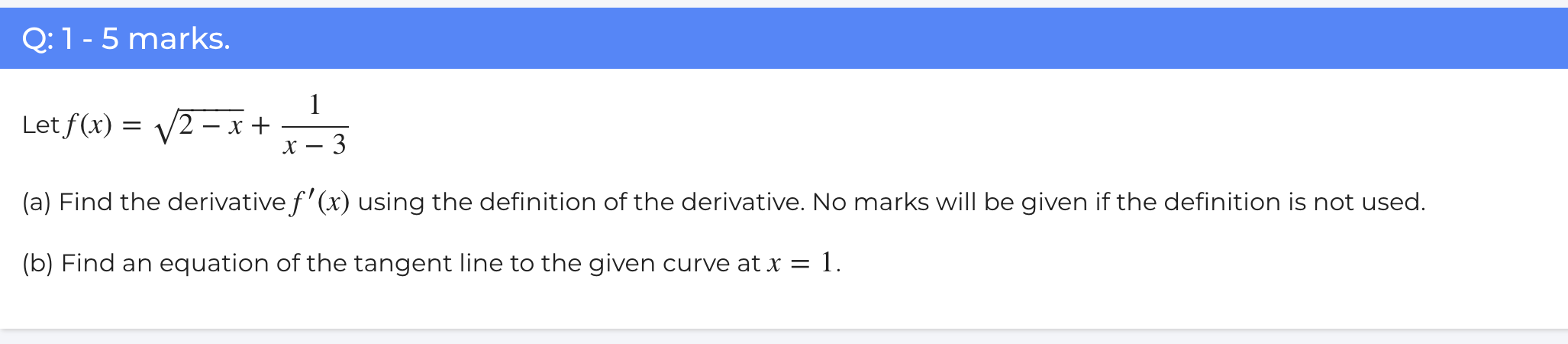 Solved Let F X 2−x X−31 A Find The Derivative F′ X Using