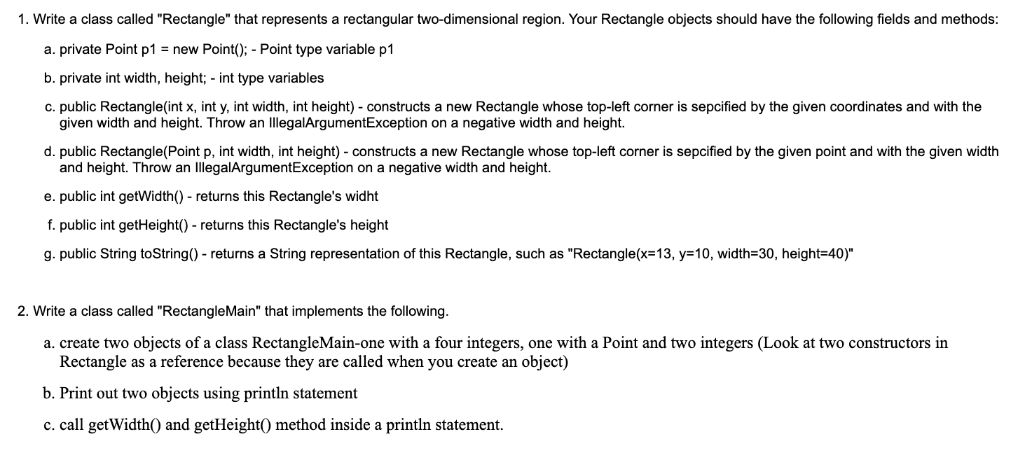 Solved 1. Write a class called "Rectangle" that represents a | Chegg.com