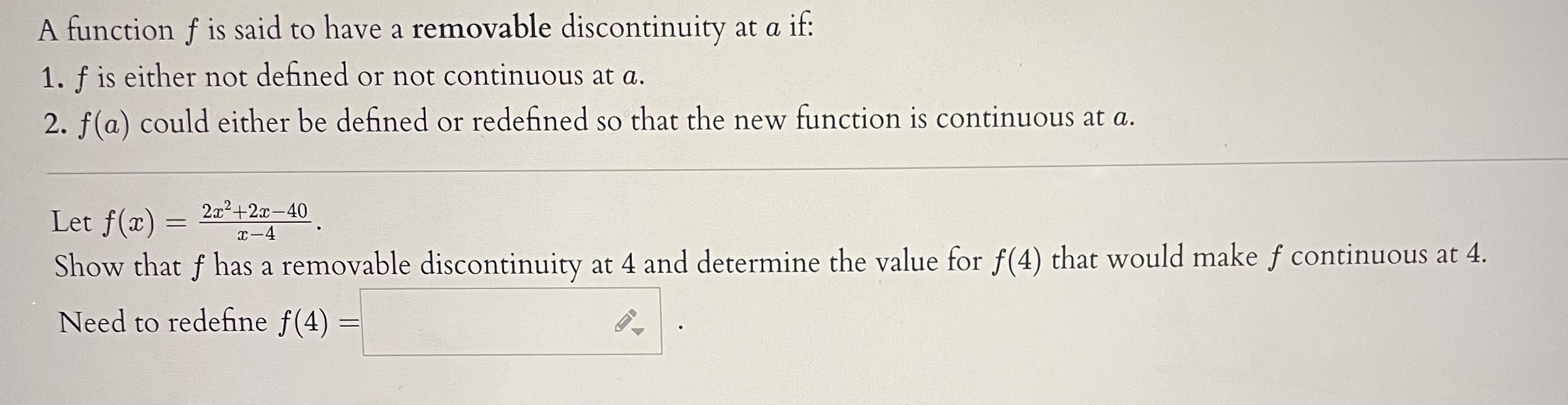 Solved A function f is said to have a removable | Chegg.com