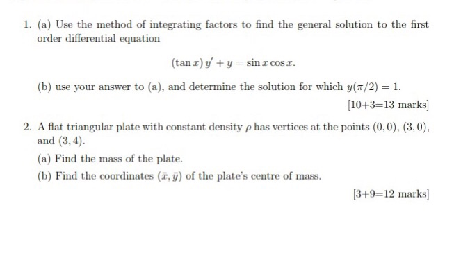 Solved 1. (a) Use the method of integrating factors to find | Chegg.com
