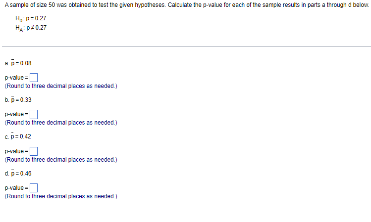 Solved A sample of size 50 was obtained to test the given | Chegg.com