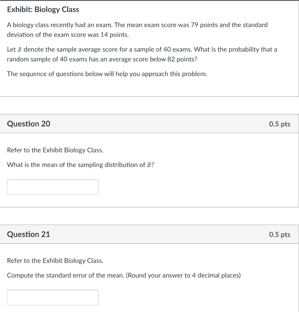 Solved Exhibit: Biology Class A biology class recently had | Chegg.com