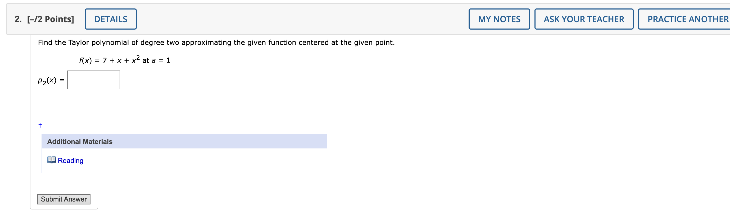 Solved Points]Find the Taylor polynomial of degree two | Chegg.com
